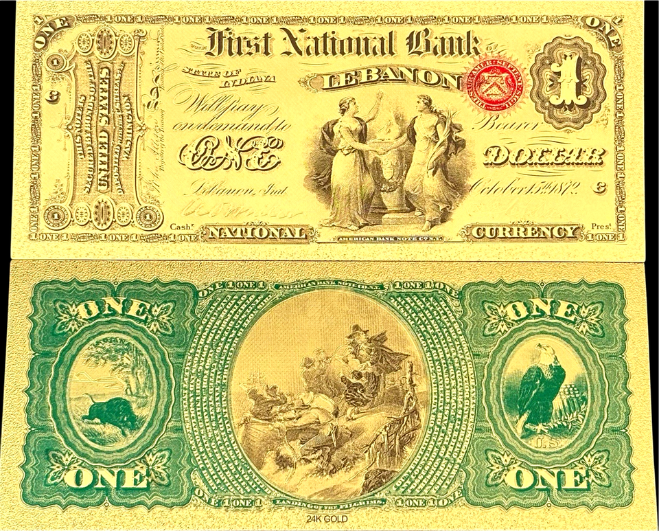 1875 $1 BILL US 24K GOLD BANKNOTE IN PROTECTIVE SLEEVE W COA – LIQUID ...