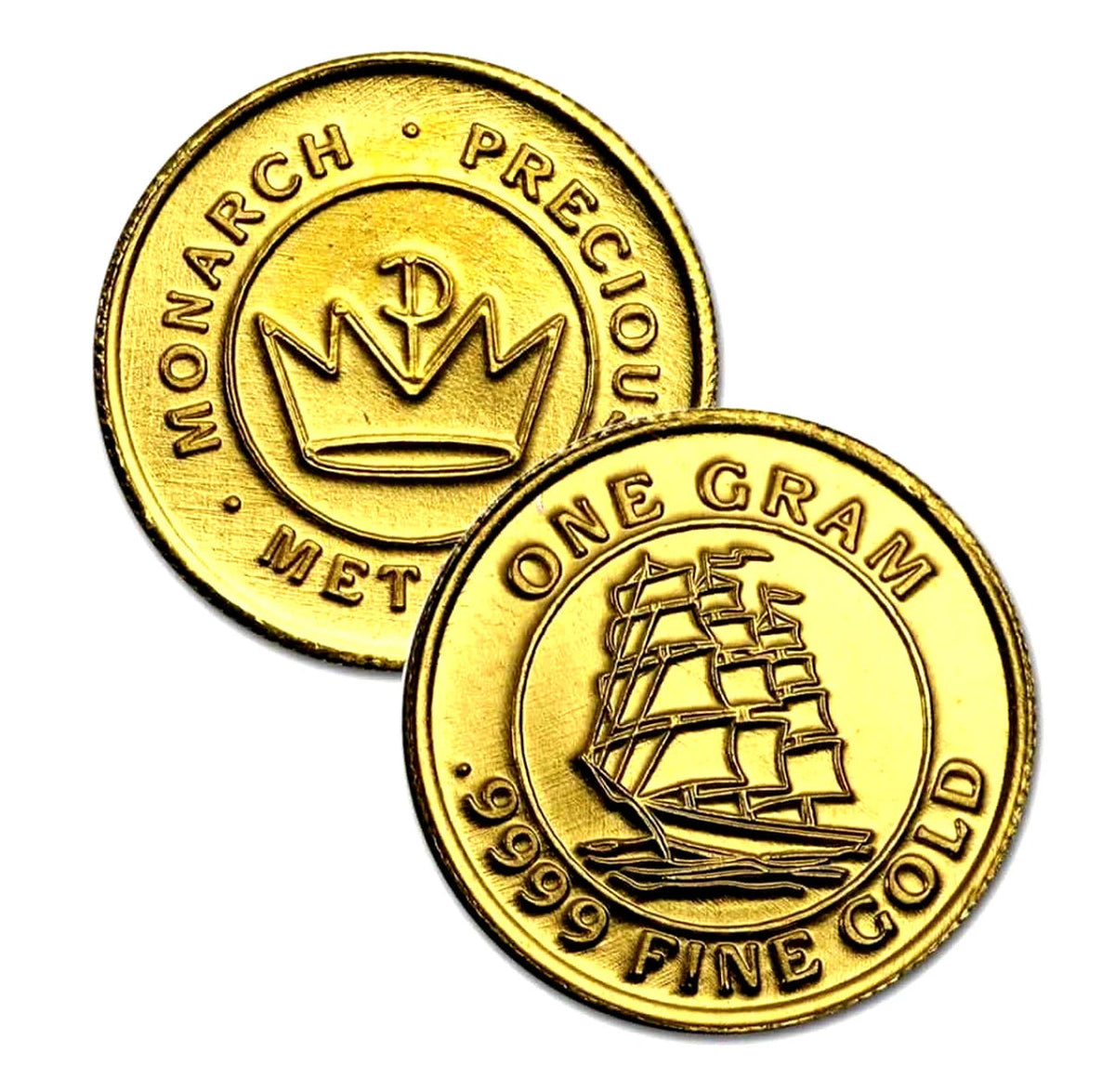 1 GRAM MONARCH TALL SHIP .9999 FINE GOLD ROUND IN SEALED CAPSULE BU ...