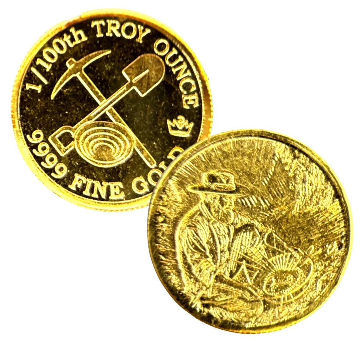 1/100 OZ MONARCH .9999 FINE GOLD PROSPECTOR ROUND IN SEALED CAPSULE BU ...