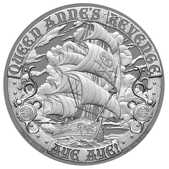 1 TROY OZ .999 FINE SILVER MASON MINT BLACKBEARD PIRATE ROUND BU NEW D ...