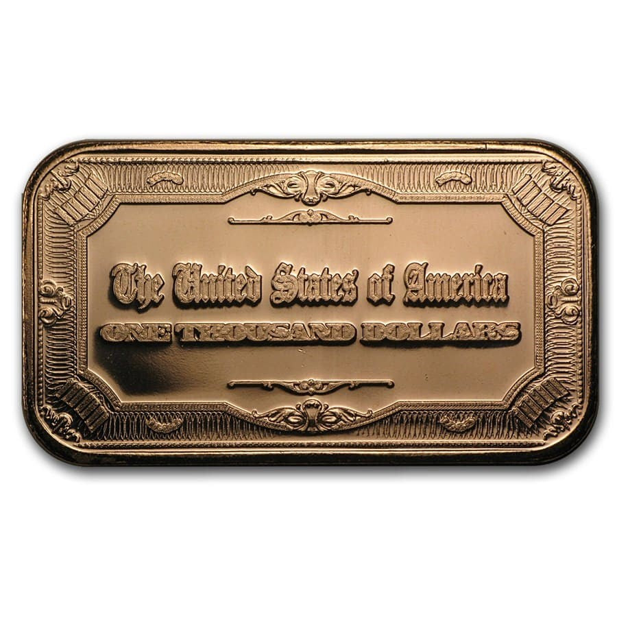 1 OZ .999 FINE COPPER $1000 GROVER CLEVELAND BANKNOTE REPLICA BAR BU ...