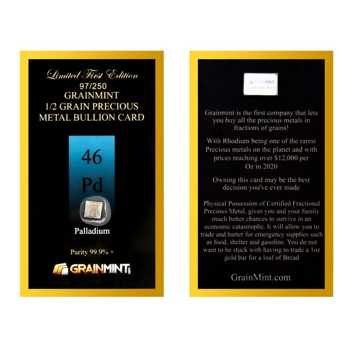 1/2 GRAIN 99.9% PURE PALLADIUM RAW BULLION BAR - IN COA CARD – LIQUID ...