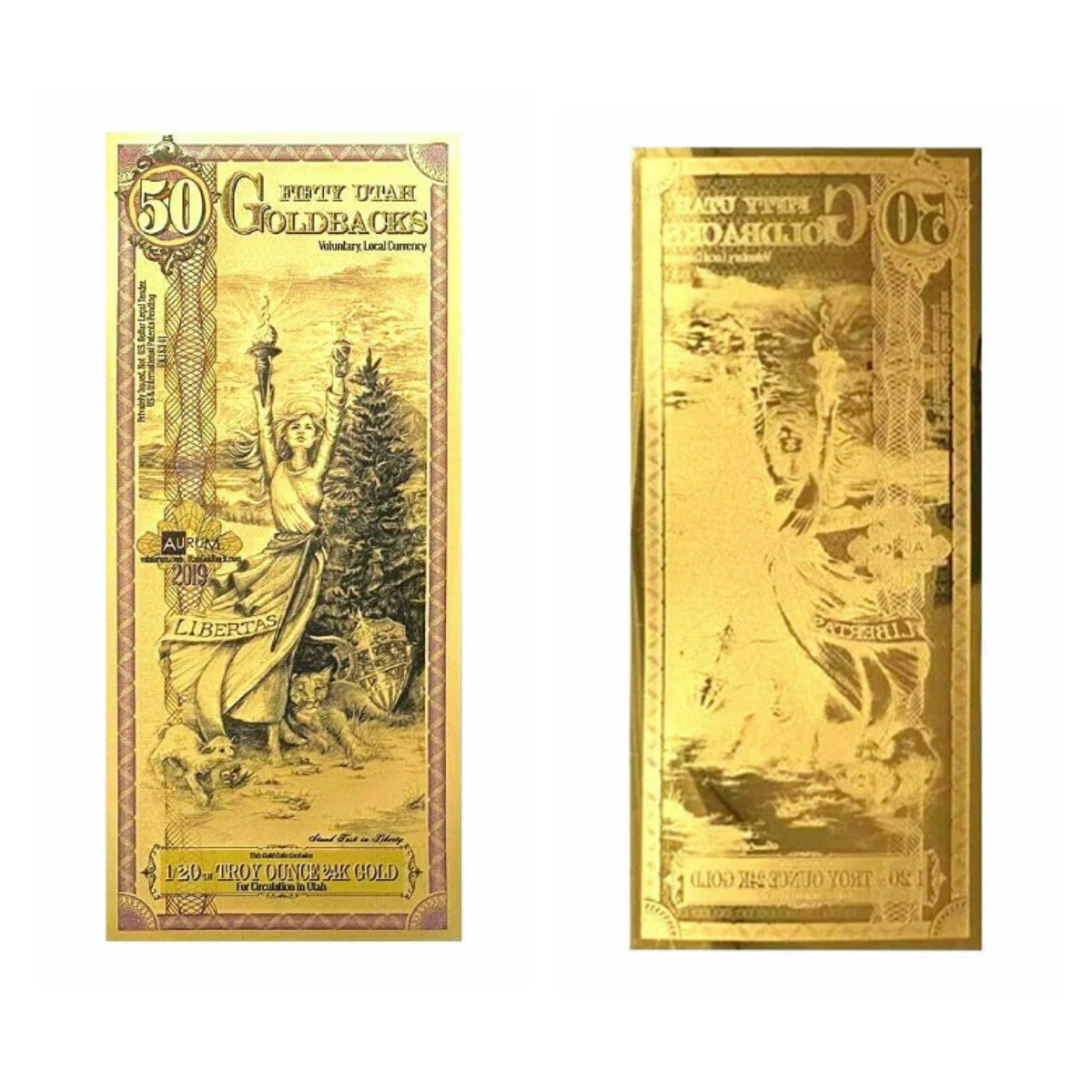 50 UTAH GOLDBACK AURUM 24KT GOLD FOIL NOTE BU 1/20 OZ .999 FINE GOLD ...